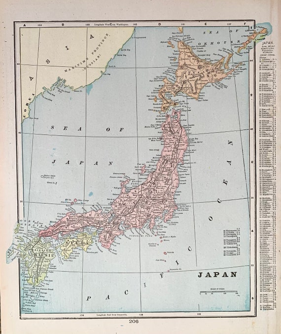 Antique Japan Map Original 1895 Crams Atlas Tokyo Japanese | Etsy