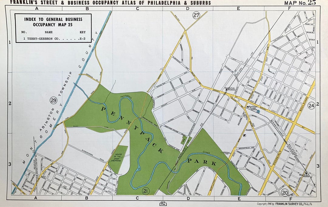 Bustleton Map, Original 1946 Franklins Survey Atlas, Rhawnhurst ...