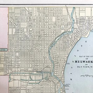 Milwaukee Map, Original 1887 Crams Atlas, Wisconsin, Bay View, Laverne ...