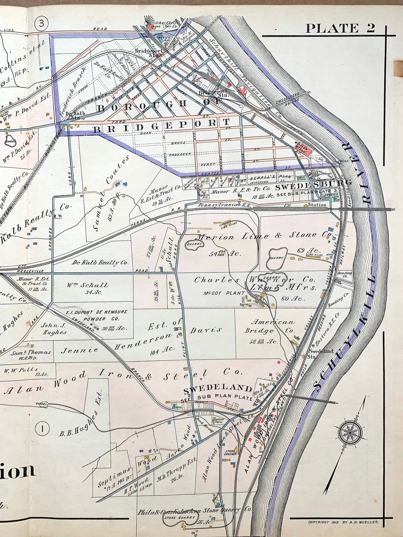 Upper Merion Township Map, Original 1912 Pennsylvania Main Line ...