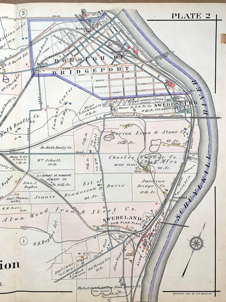 Upper Merion Township Map, Original 1912 Pennsylvania Main Line ...
