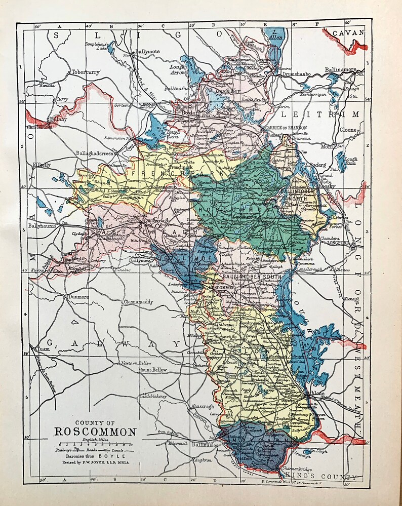 Roscommon Map, Original 1901 Atlas of Ireland, County of Roscommon ...