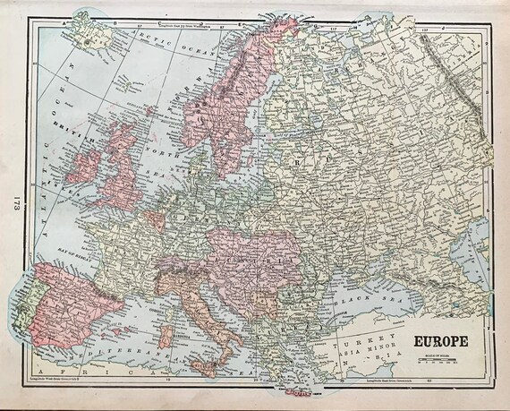 Antique Europe Map Original 1901 Crams Atlas British Isles | Etsy