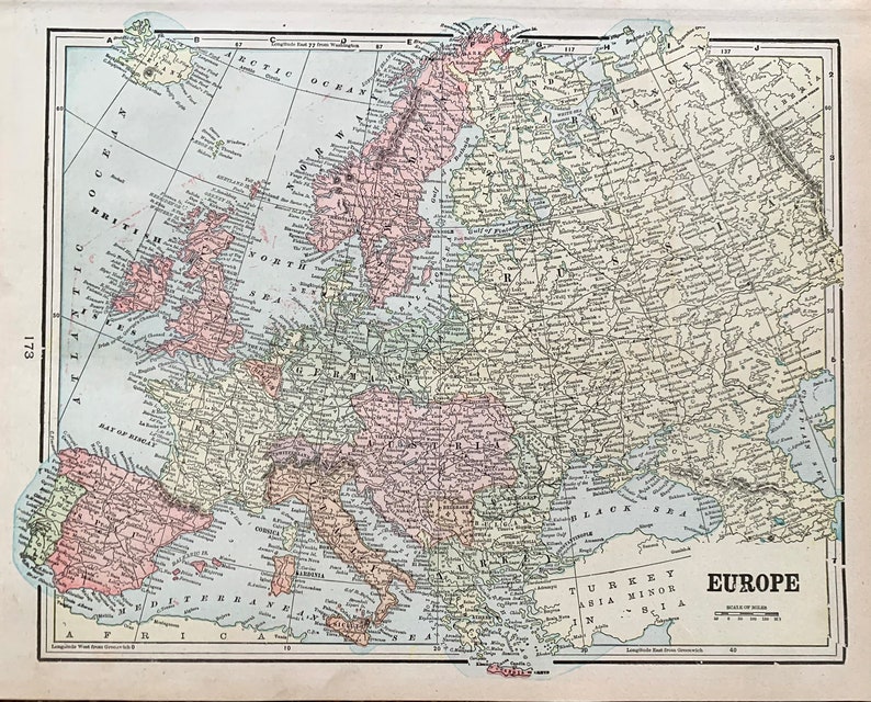 Antique Europe Map Original 1901 Crams Atlas British Isles - Etsy