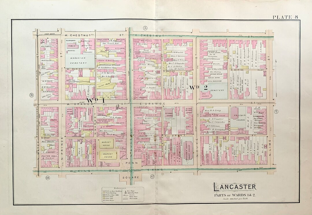 Lancaster City Map, Original 1886 Baists Atlas, Penn Square - Etsy