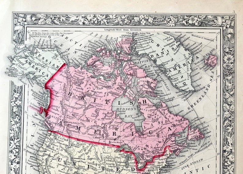 North America Map, Original 1862 Mitchells Atlas, United States, Canada ...