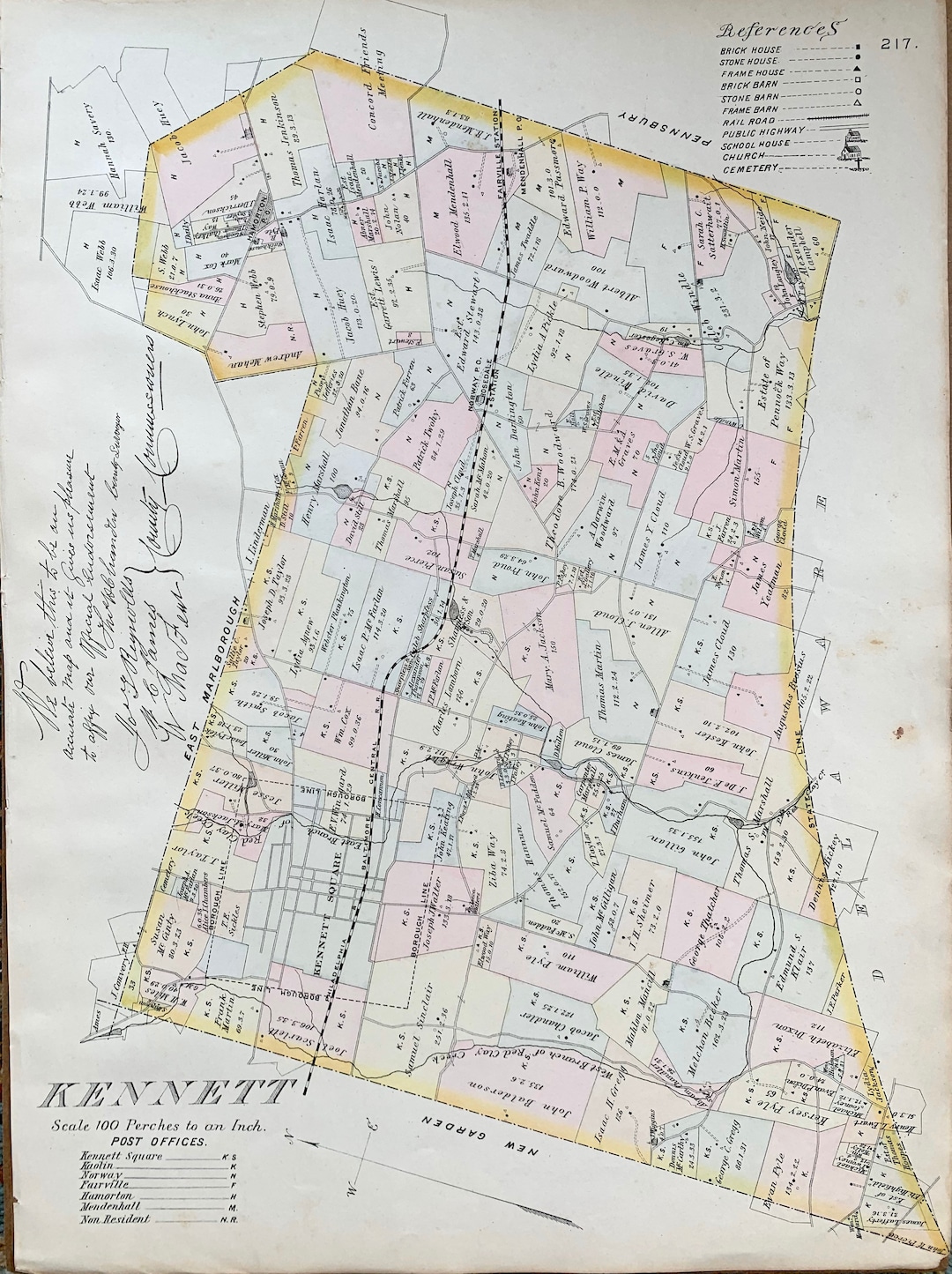 Kennett Township Map, Original 1883 Chester County Atlas, Kennett ...