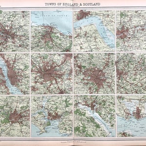 Towns of England and Scotland Map, Original 1922 Times Atlas, Liverpool ...