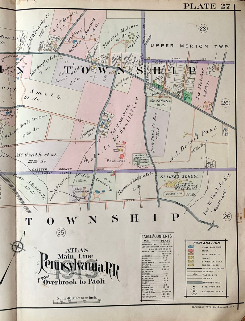 Devon Map, Original 1913 Mainline Pennsylvania Railroad Atlas ...