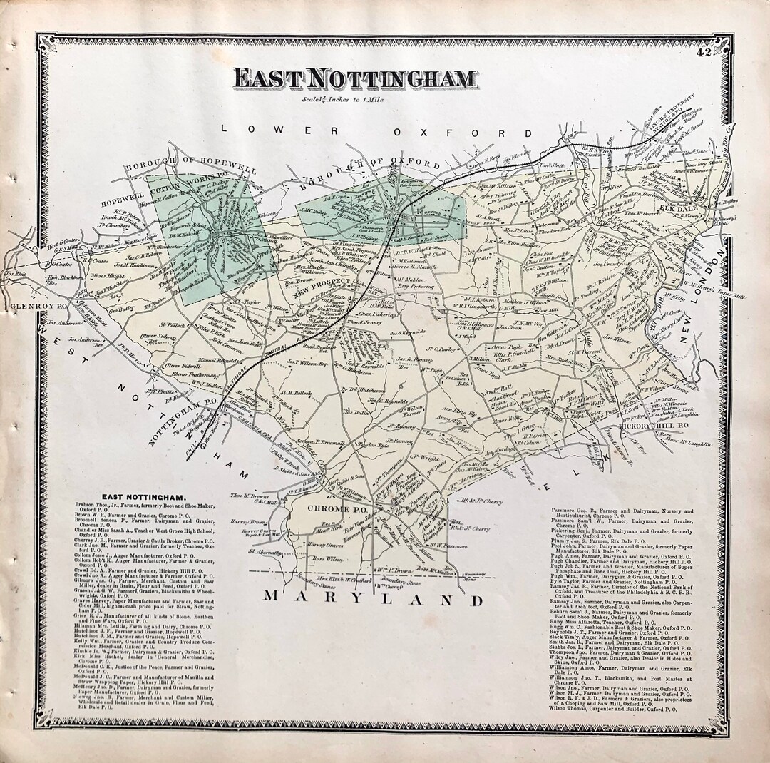 East Nottingham Township Map, Original 1873 Chester County Pennsylvania ...