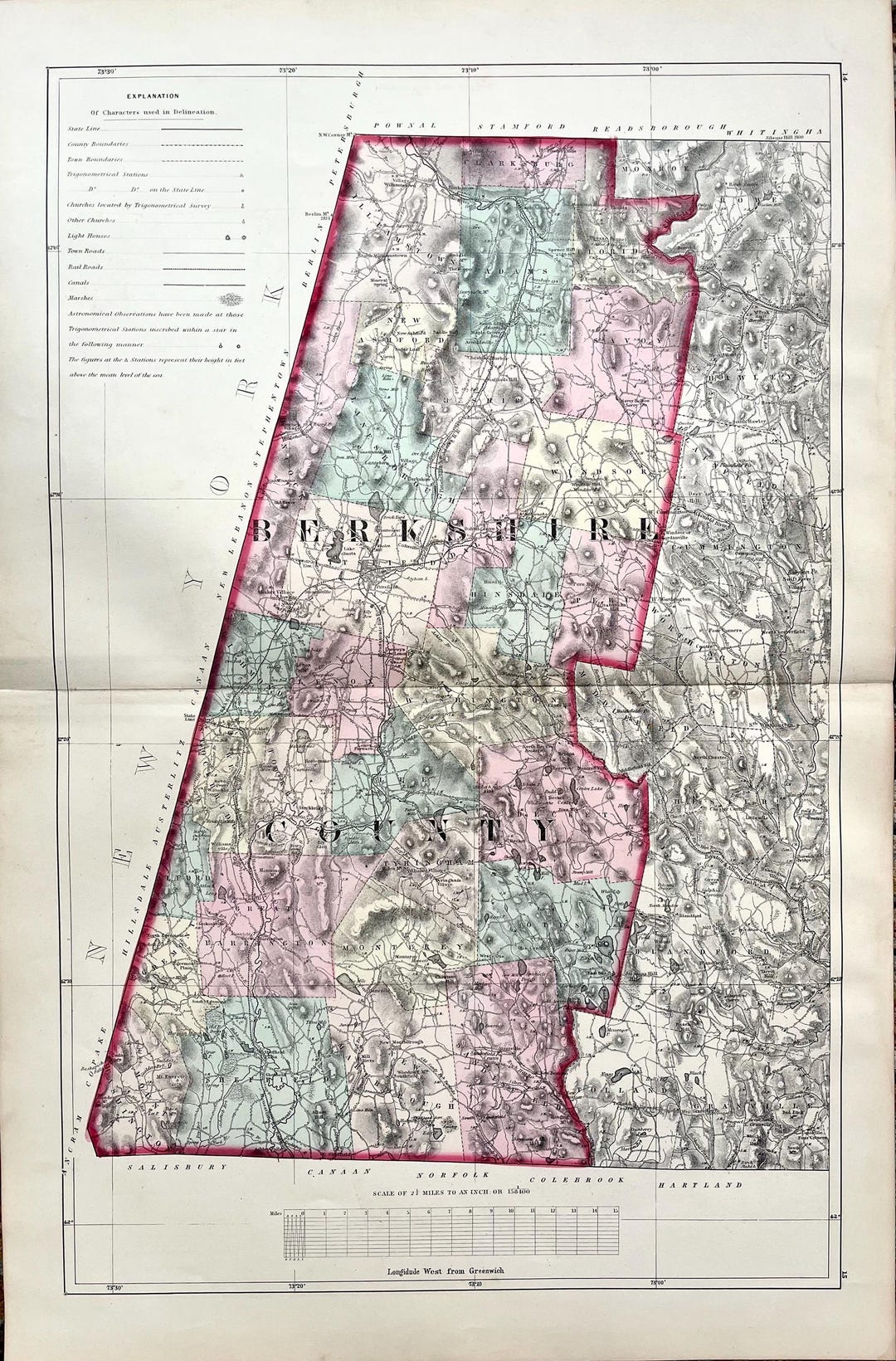 Berkshire County Map, Original 1871 Massachusetts Atlas, Pittsfield ...