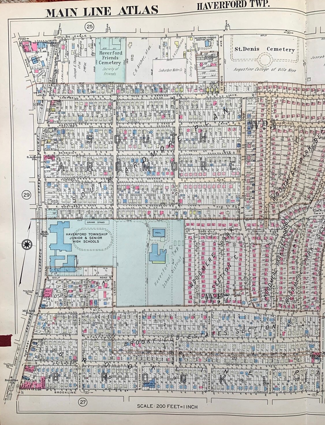 Haverford Township Map, South Ardmore, Brookline, Original 1947 Main ...