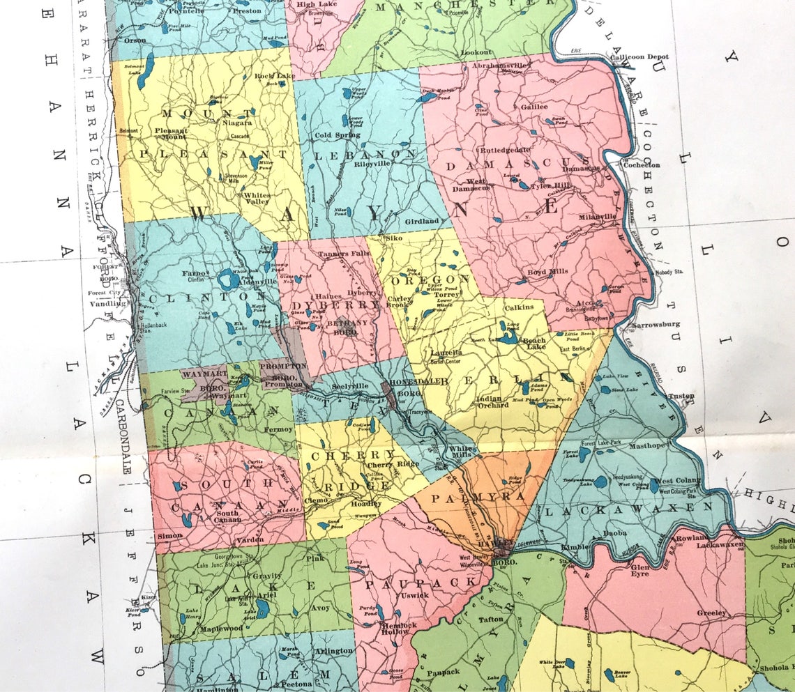 Wayne and Pike County, Original 1900 State of Pennsylvania Atlas ...