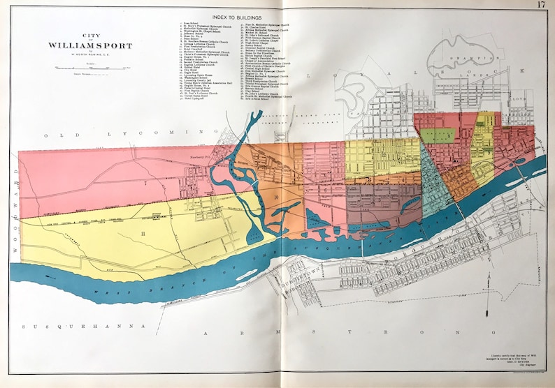 Williamsport Map, Original 1900 State of Pennsylvania Atlas, Little ...