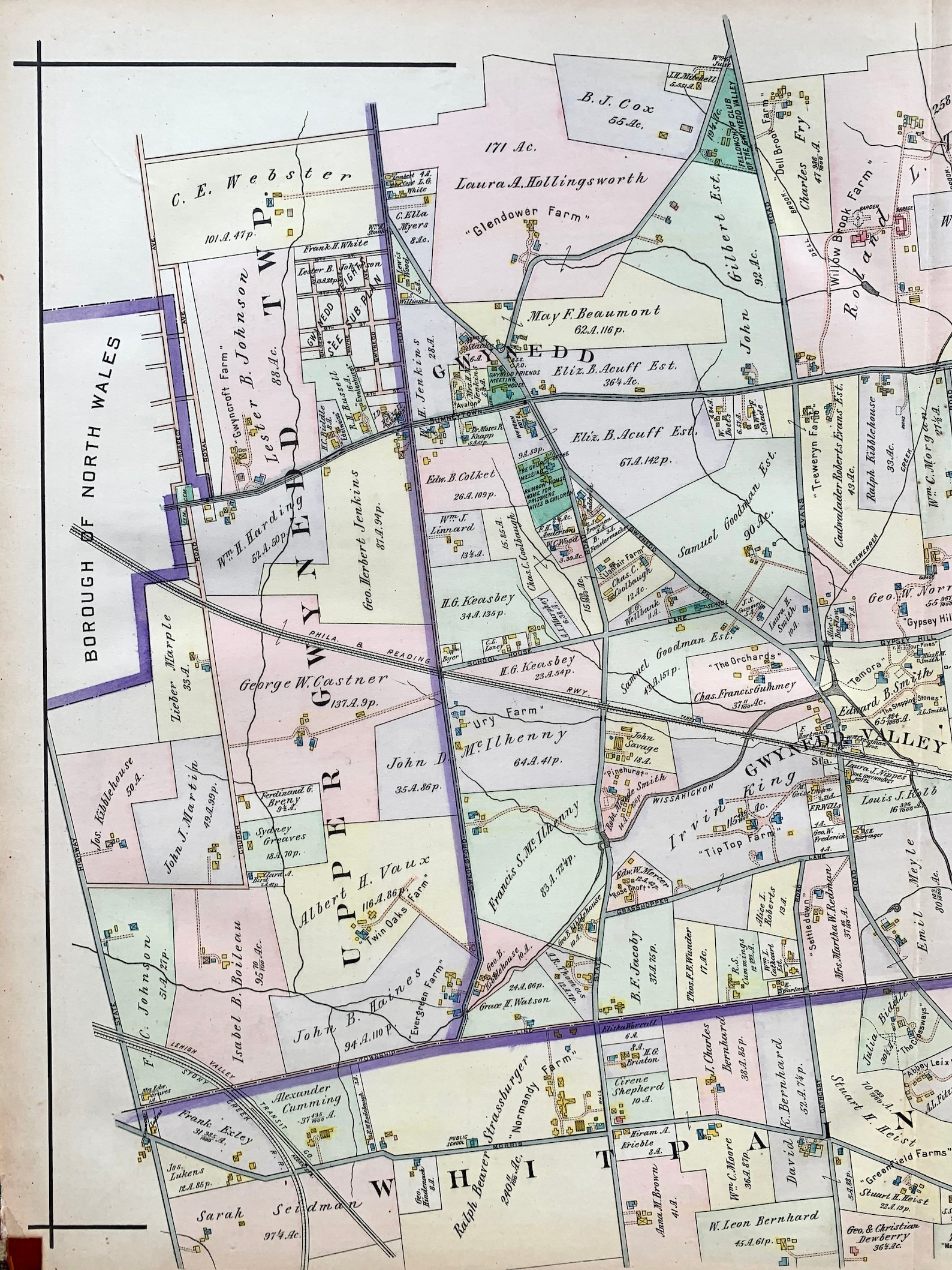Lower Gwynedd Map, Upper Gwynedd, Original 1916 North Penn Atlas ...