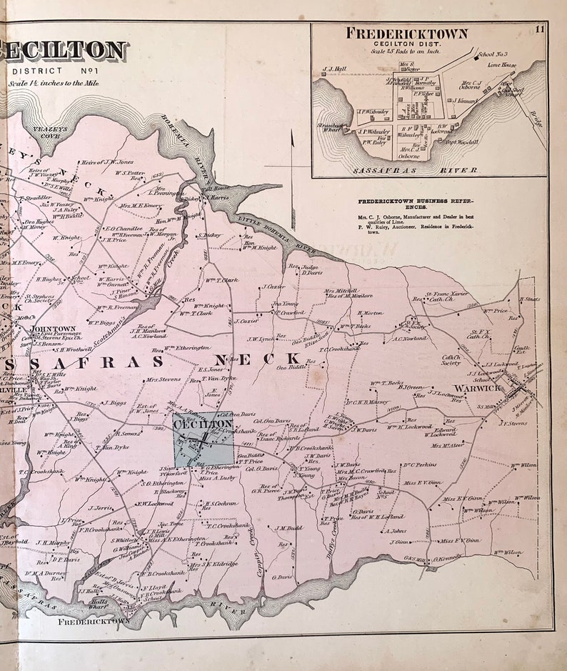 Cecilton Map Cecil County Maryland Atlas Map Original 1877 - Etsy