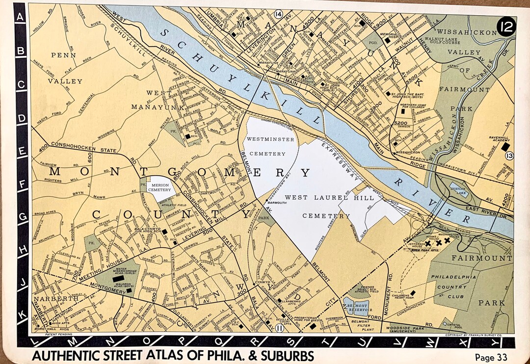 Manayunk Map, Original 1951 City of Philadelphia Atlas, West Manayunk ...