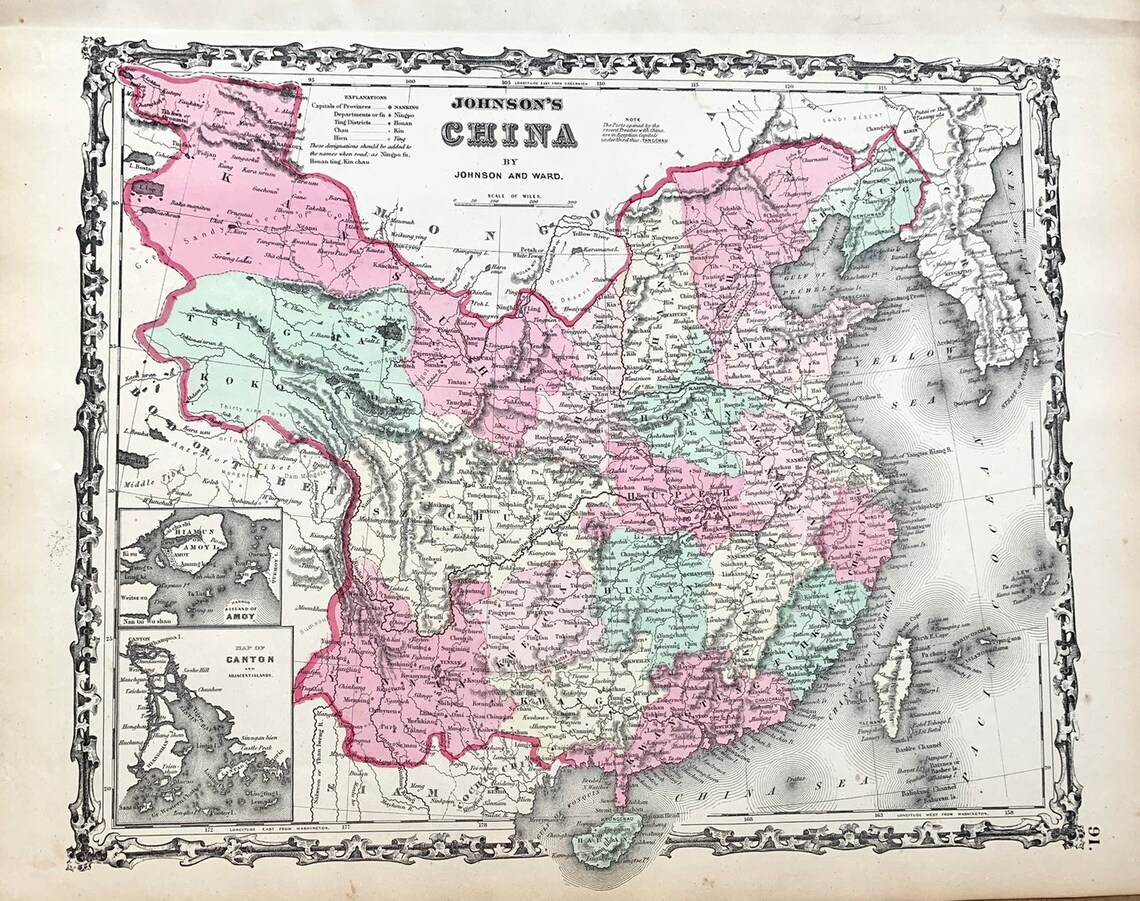 Antique Map of China Original 1863 Hand Colored Map Johnson - Etsy