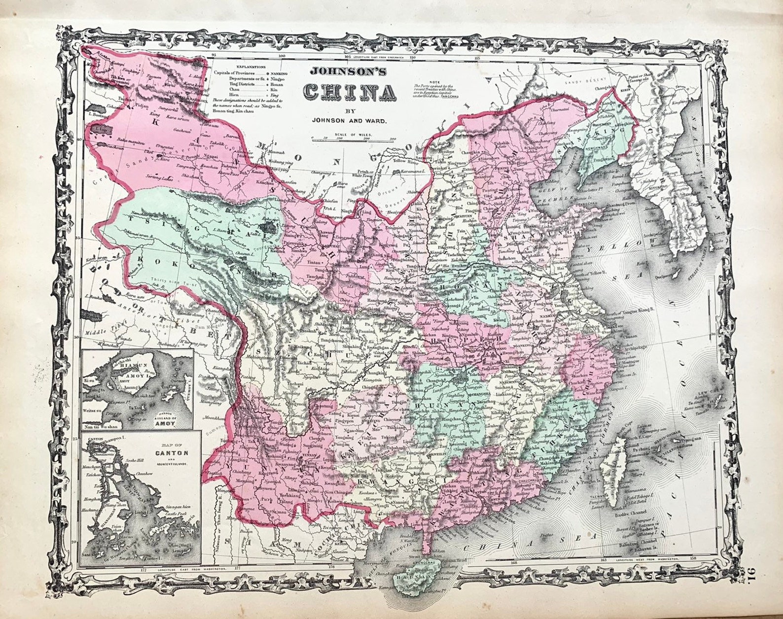 Antique Map of China Original 1863 Hand Colored Map Johnson - Etsy