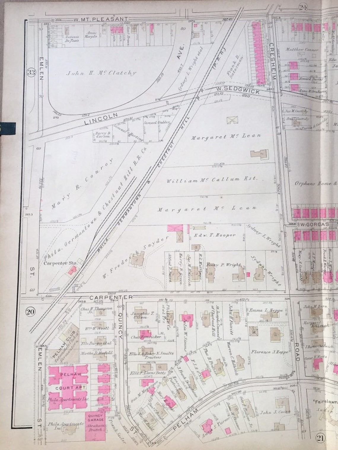 Mount Airy Map, 1923 City of Philadelphia Atlas Map, Original Hand ...