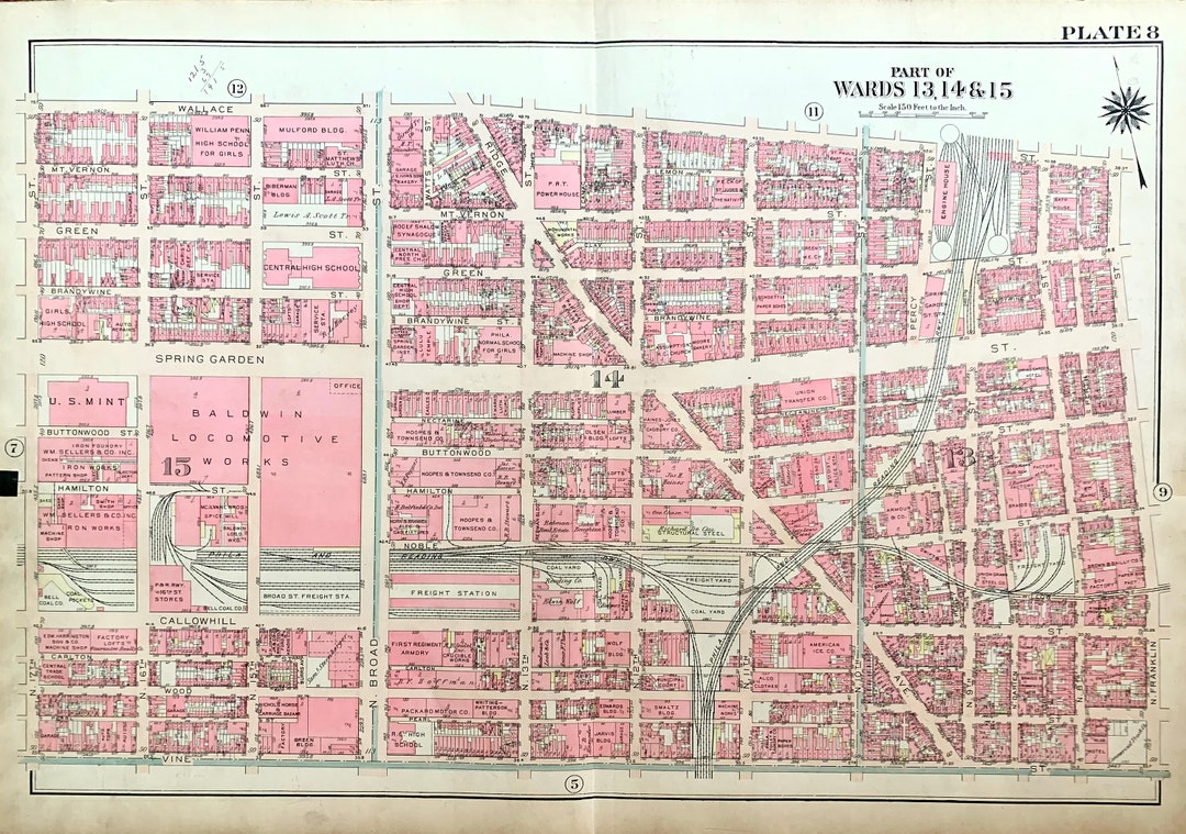 Callowhill Map, Original 1922 Philadelphia Atlas, Hahnemann ...