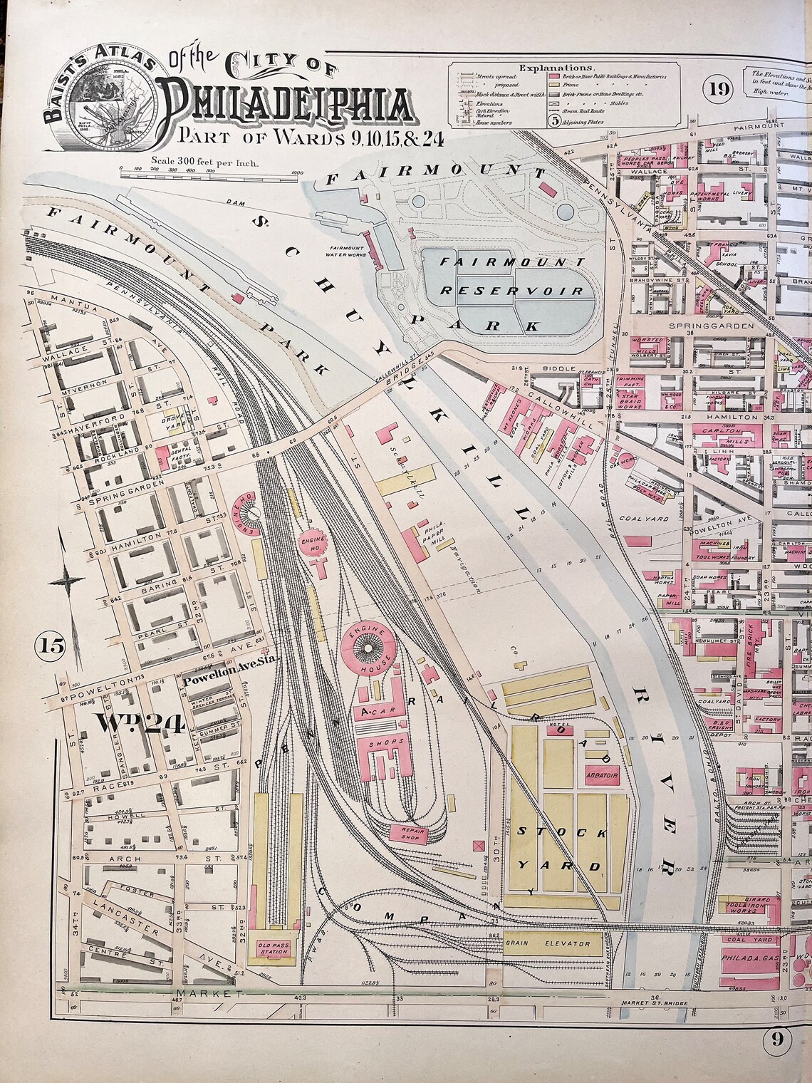 Fairmount Map, Original 1886 Philadelphia Atlas, City Hall, Powellton ...