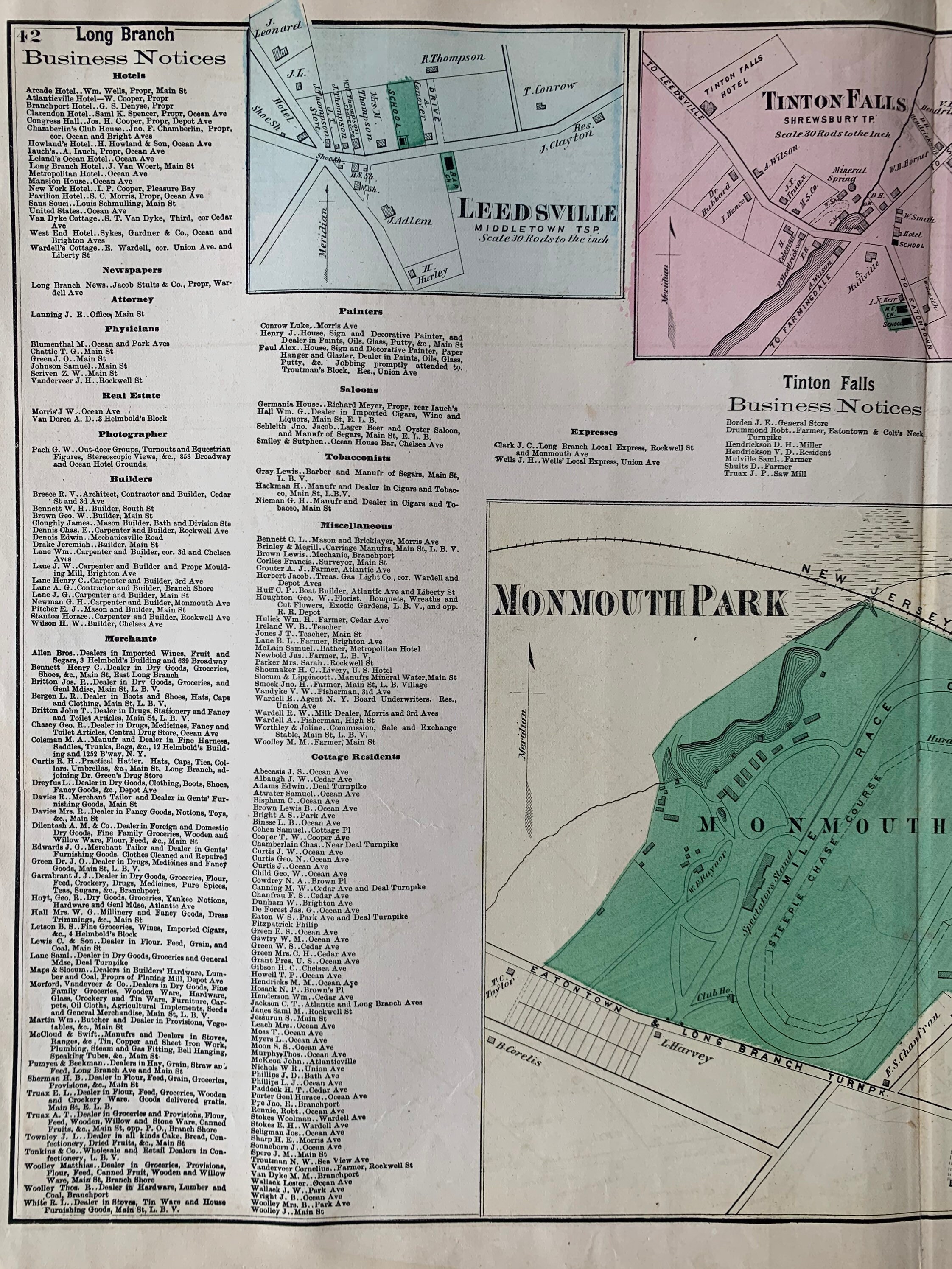 Monmouth Park Map Original 1873 Monmouth County Atlas - Etsy