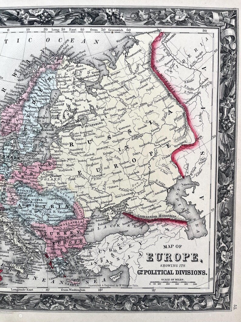 Europe Map, Antique Original 1863 Mitchells Atlas, France, Spain ...