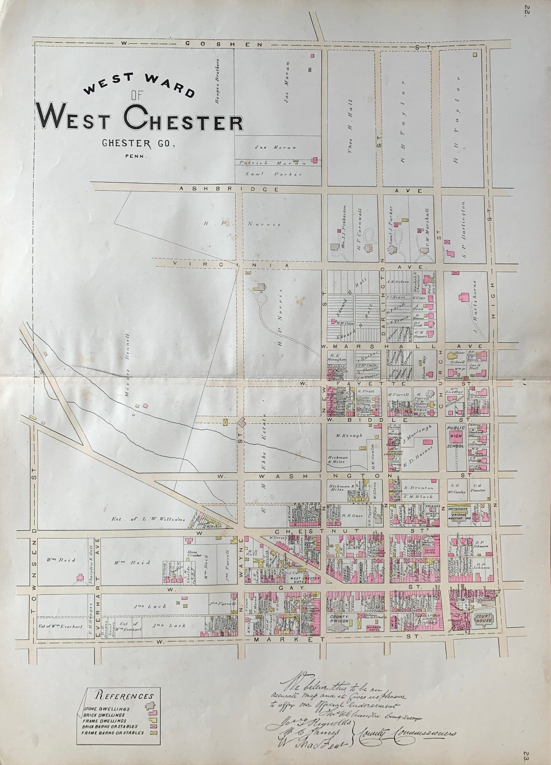 West Chester Borough Map, Original 1883 Chester County Pennsylvania ...