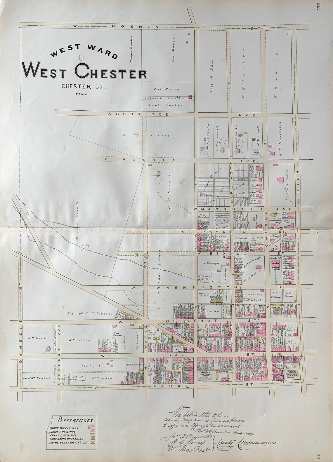 West Chester Borough Map Original 1883 Chester County - Etsy