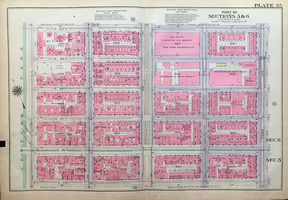 East Harlem Map Original 1930 Manhattan Borough Atlas Upper - Etsy