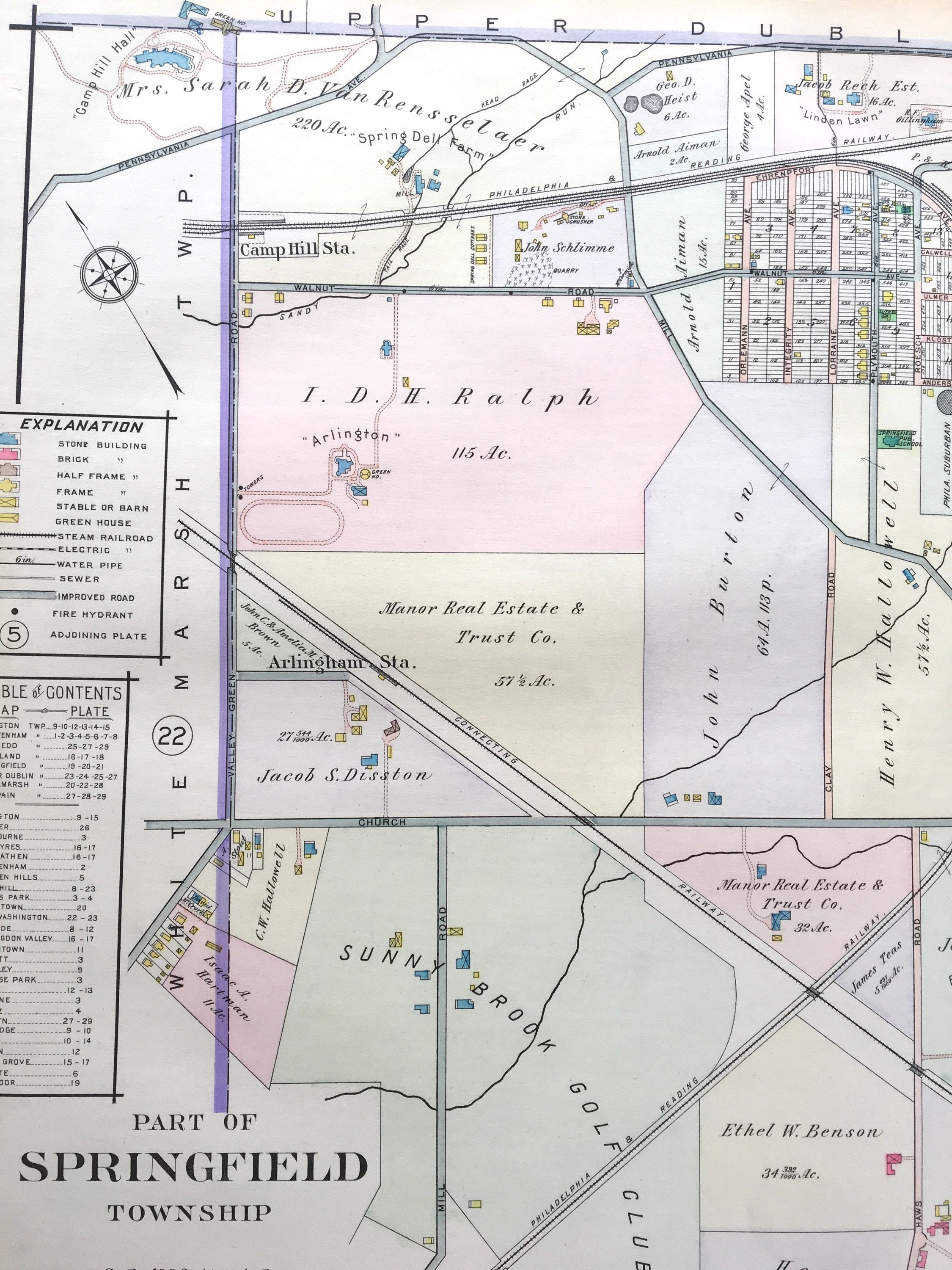 Springfield Township Map Original 1916 North Penn Atlas - Etsy