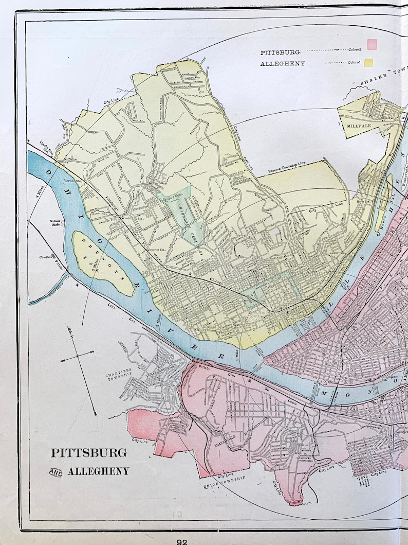 Antique Pittsburgh Map, Original 1900 Rand Mcnally Map, Allegheny Map ...