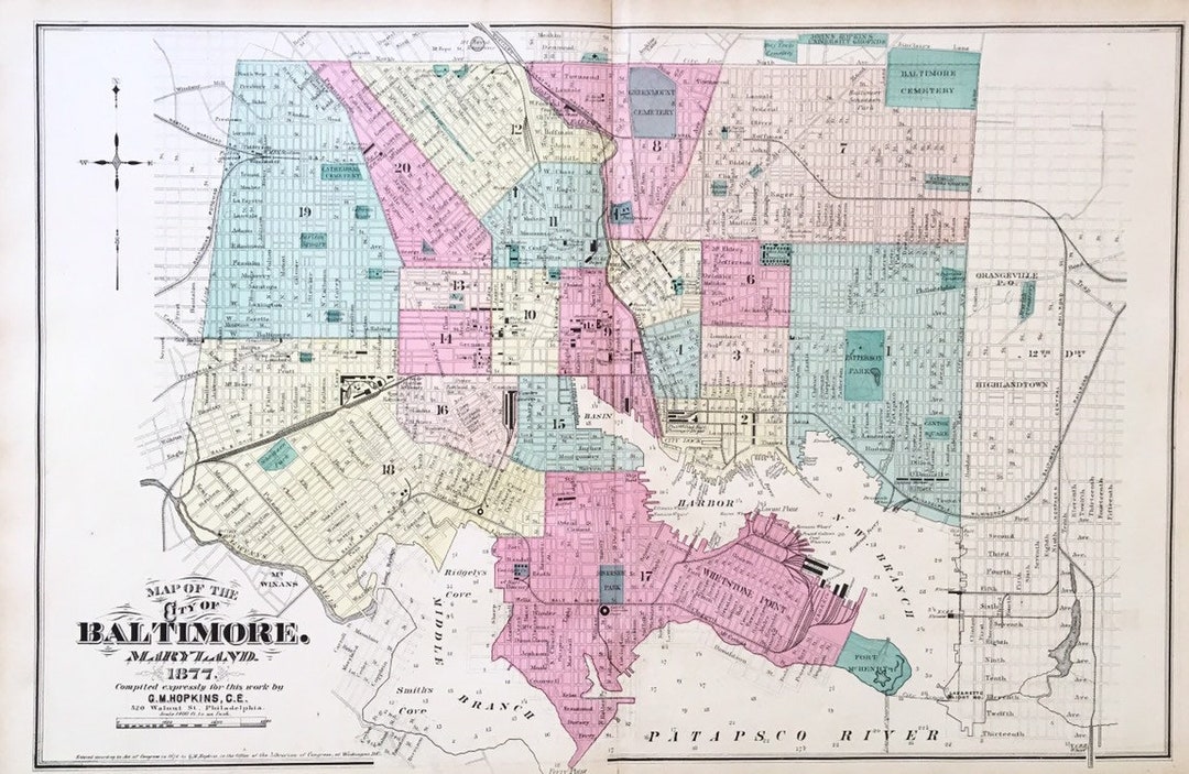 Antique Baltimore Map, Original 1877 Cecil County Maryland Atlas, City ...