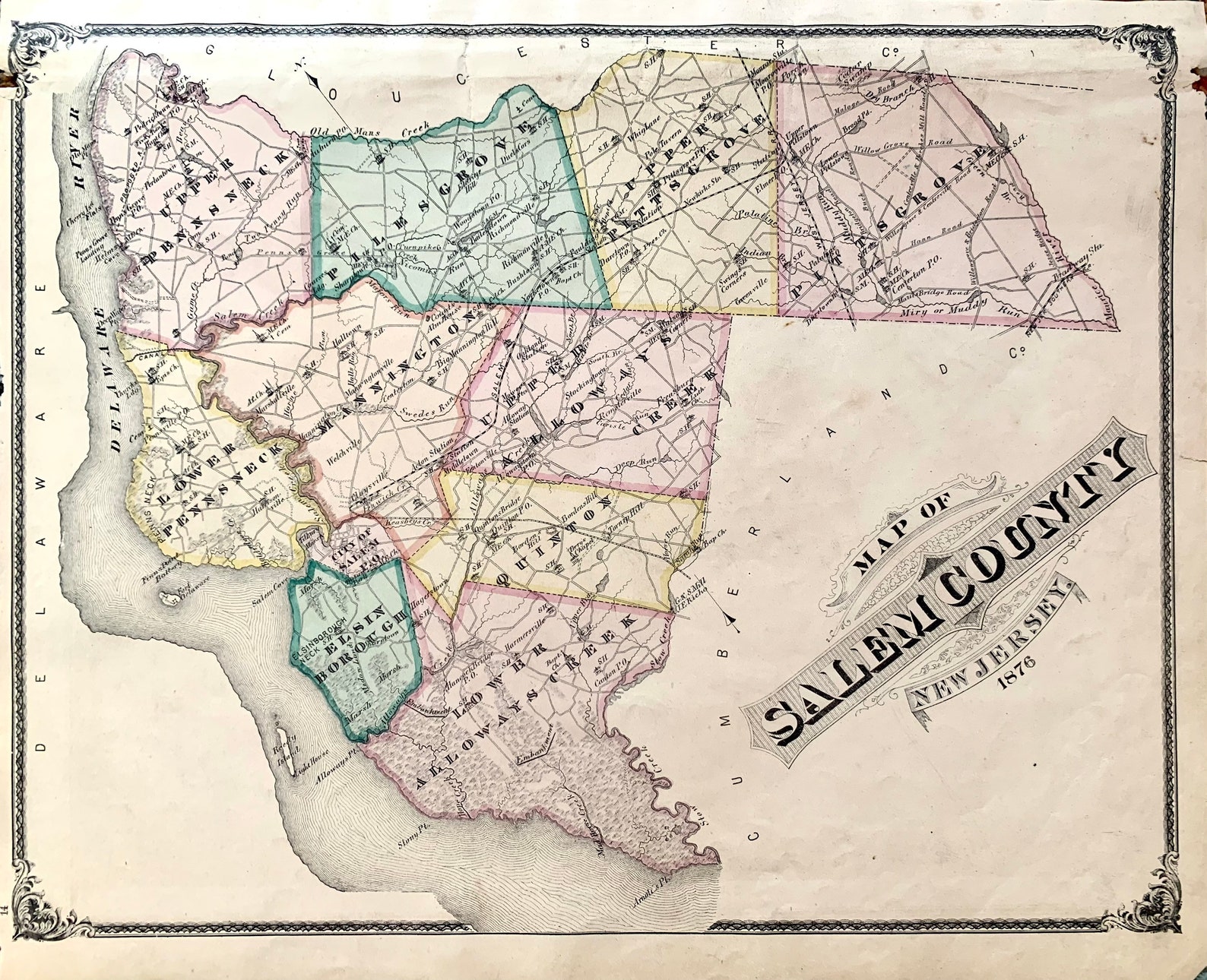 Salem County Map, Original 1876 New Jersey Atlas, Pittsgrove ...