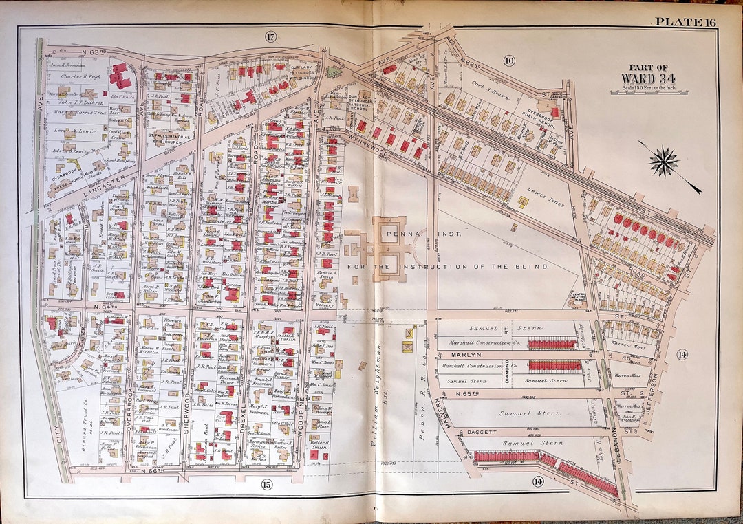 Overbrook Map, Original 1918 West Philadelphia Atlas, City Line Avenue ...