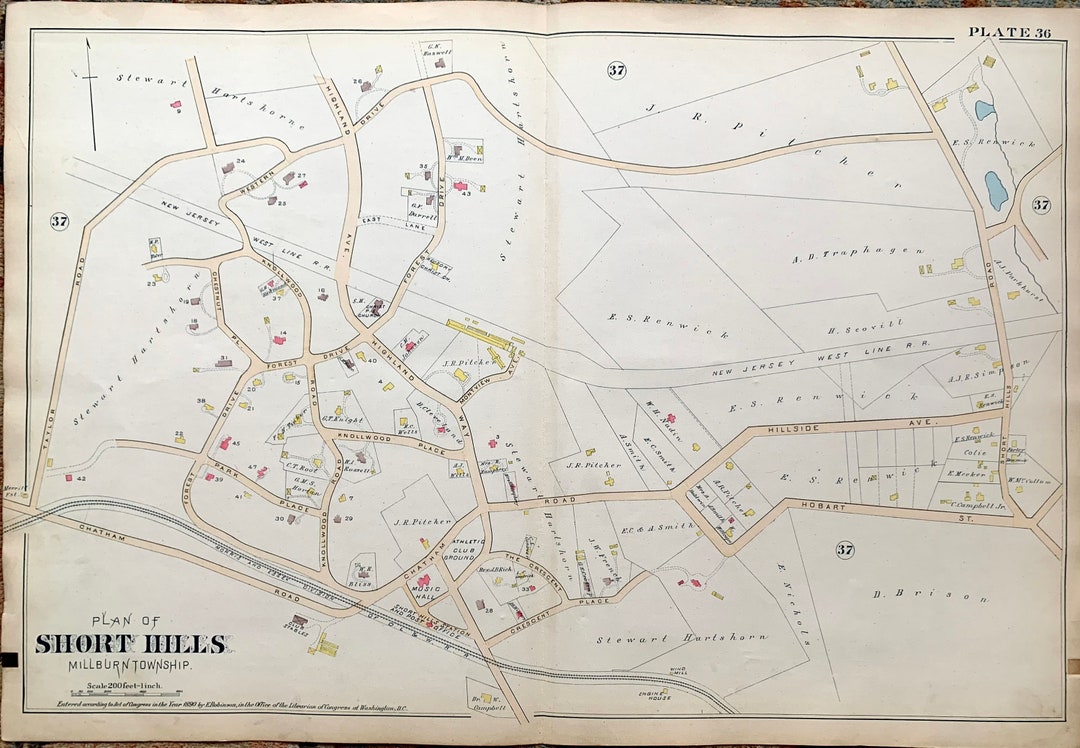 Short Hills Map, Original 1890 Essex County Atlas, South Hills Park - Etsy