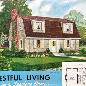 Vintage House Plan Poster, Original 1950s Weyerhaeuser Mid Century ...