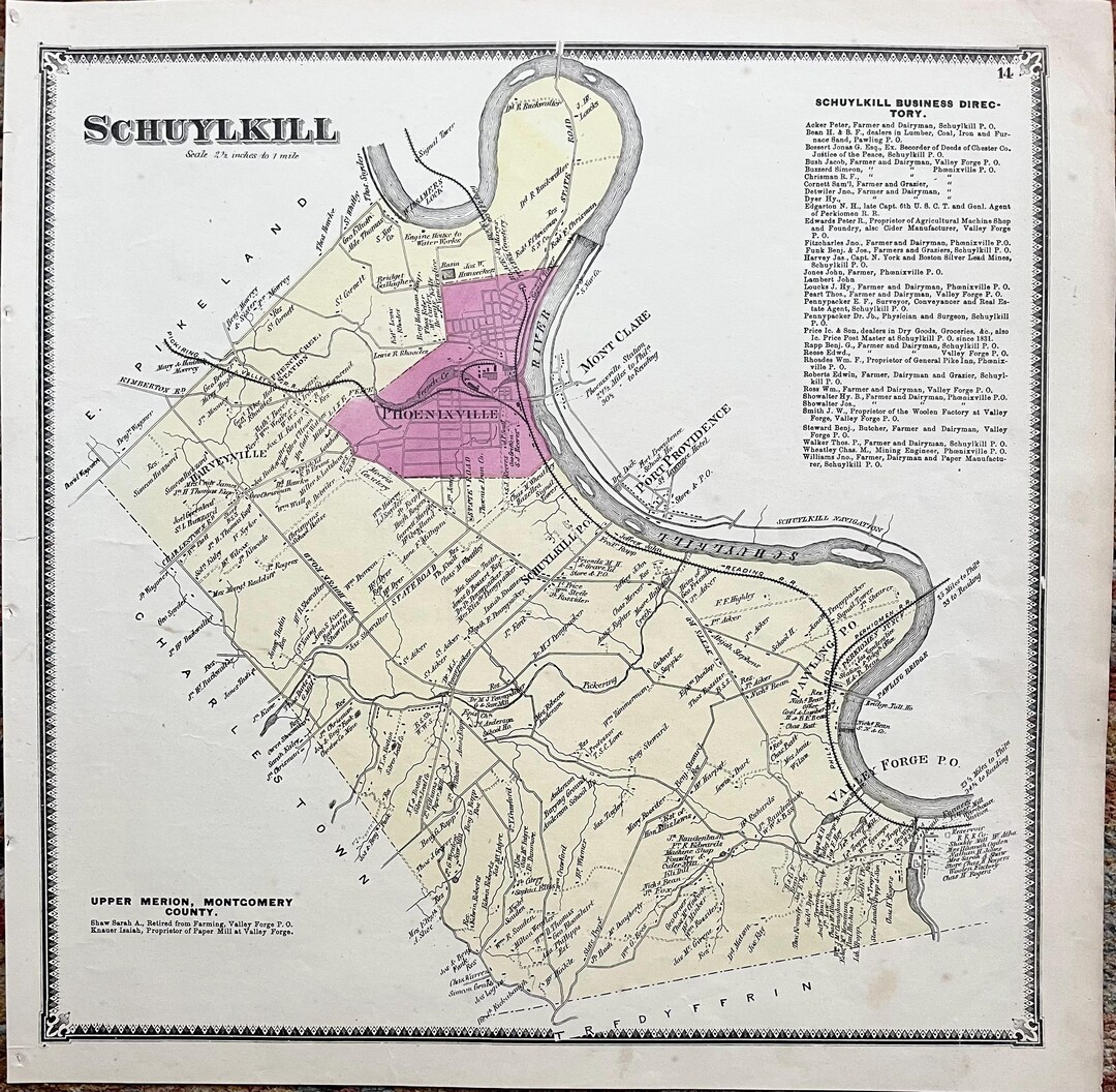 Schuylkill Township Map, Original 1873 Chester County Atlas Map ...