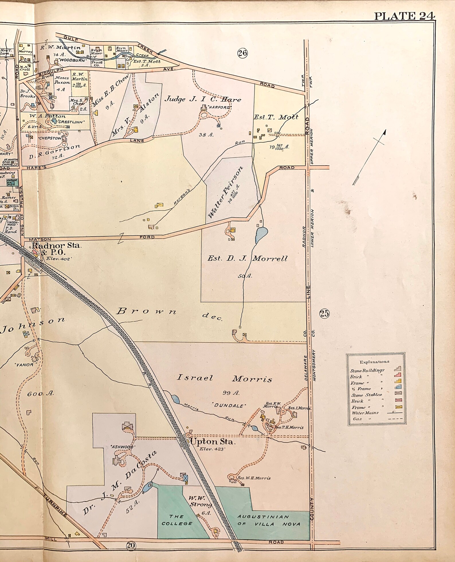 Villanova Map, Radnor Township Map, Original 1900 Main Line ...