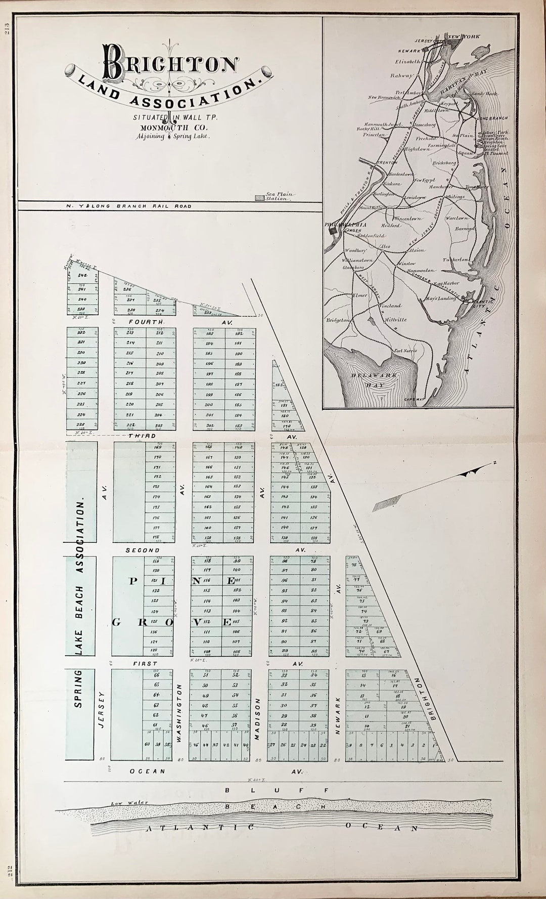 Spring Lake Map, Original 1878 New Jersey Shore Atlas, Wall Township ...