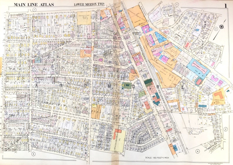 Ardmore Map, 1961 Original Main Line Atlas Map, Lower Merion Township ...