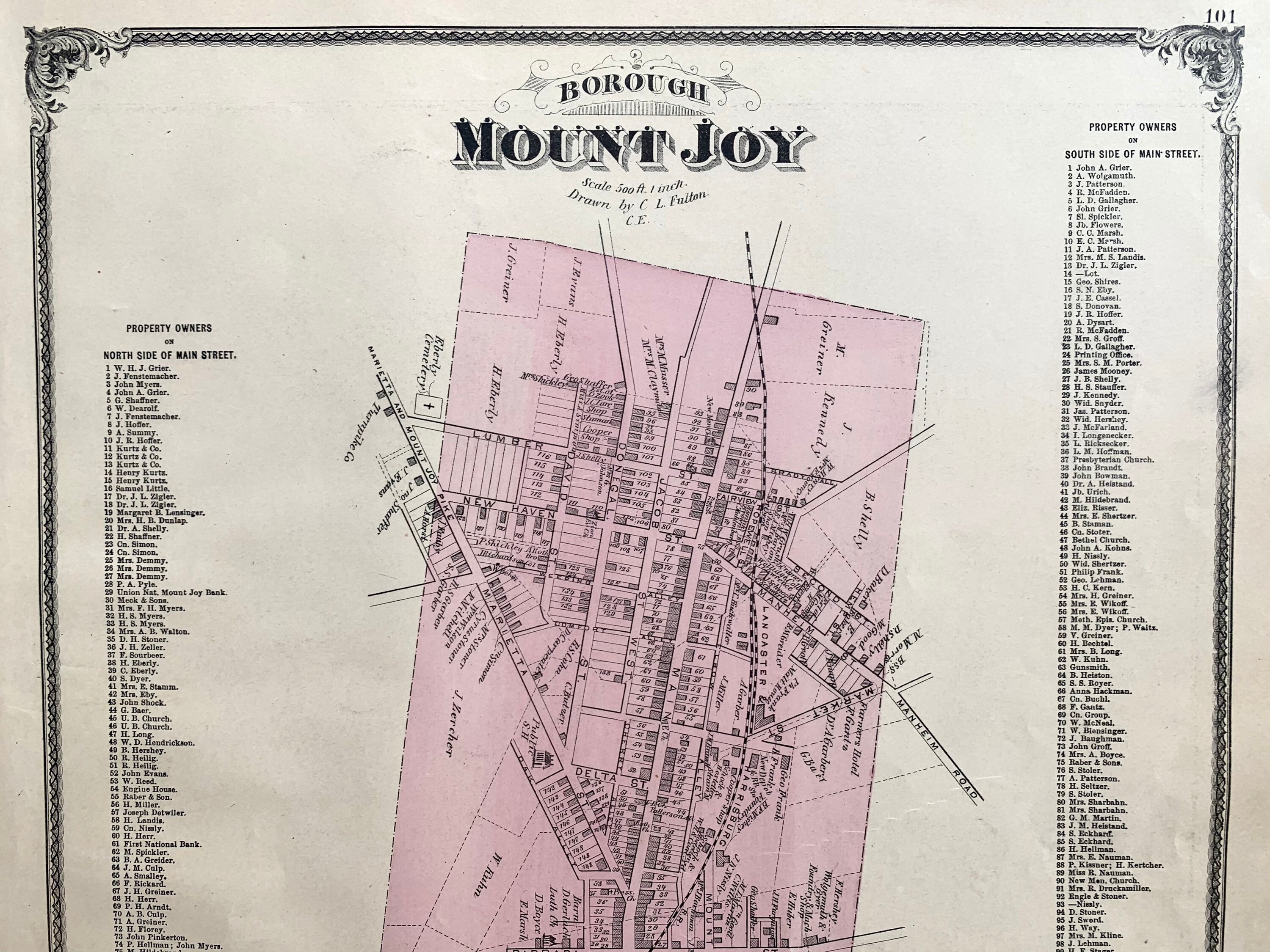 Mount Joy Borough Map Original 1875 Lancaster County Atlas - Etsy