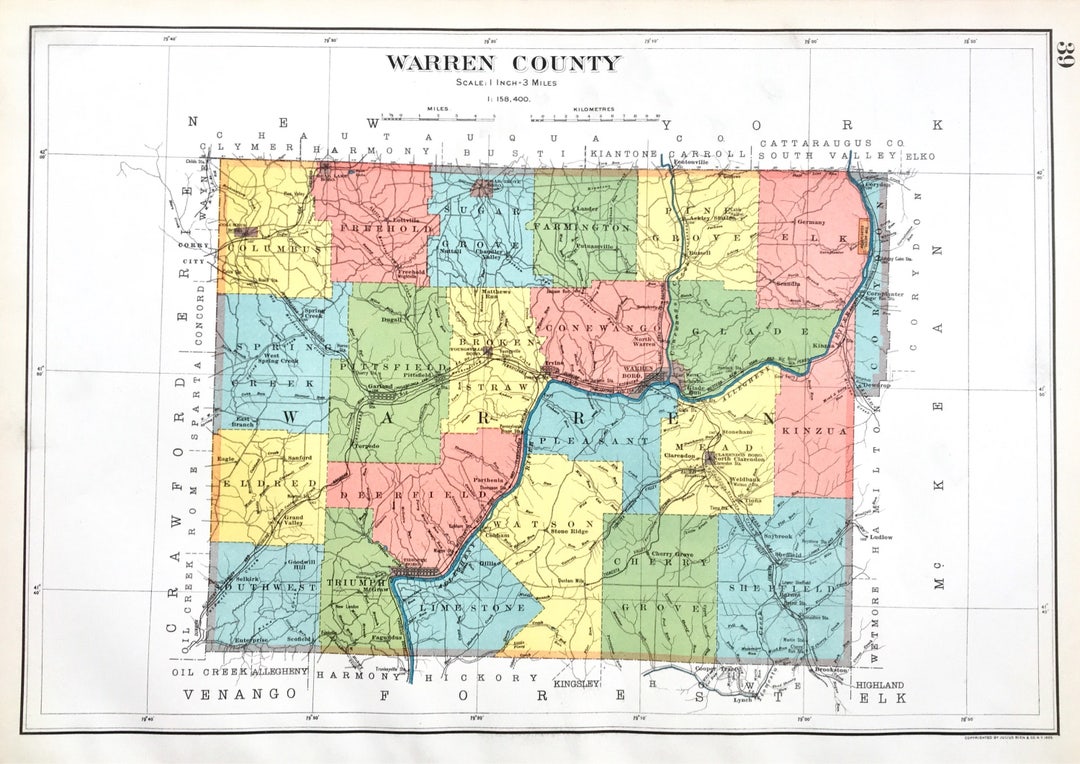 Original 1900 Atlas Map of Warren County From the State of Pennsylvania ...