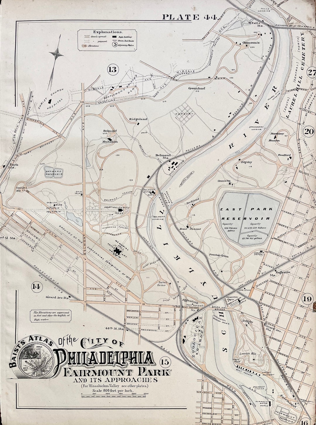 Philadelphia Zoo Map, Original 1886 Baist’s Atlas, Belmont Plateau ...