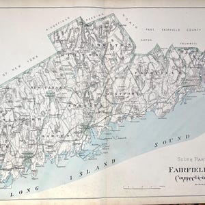 Fairfield County Map, Original 1893 Connecticut Atlas, Bridgeport ...