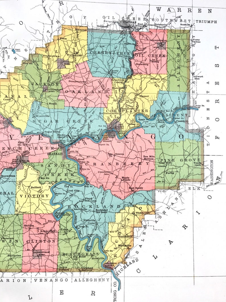 Mercer County Map Venango County Map Original 1900 State of - Etsy
