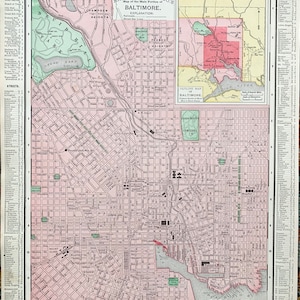 Baltimore Map, Original 1900 Rand Mcnally Atlas, City of Baltimore ...