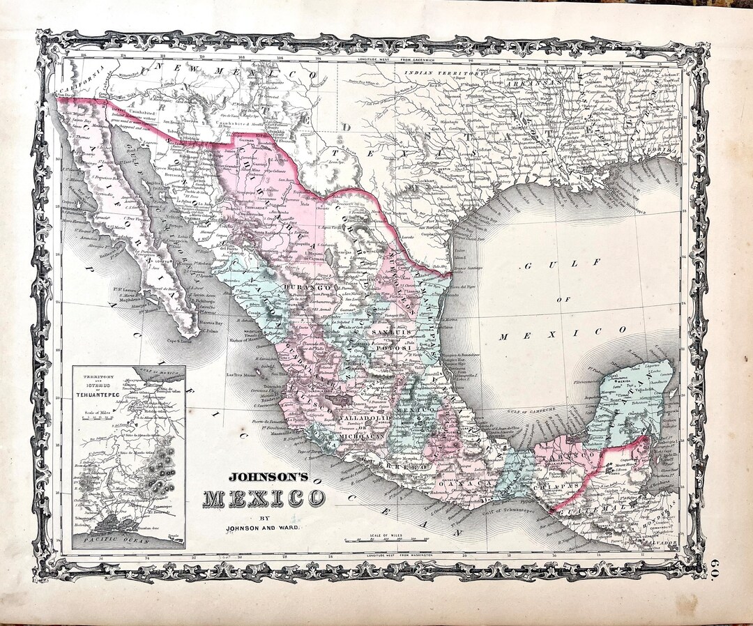 Mexico Map, Original 1863 Johnsons Atlas, Sonora, Cinaloa - Etsy