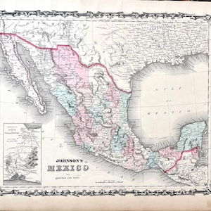 Mexico Map, Original 1863 Johnsons Atlas, Sonora, Cinaloa - Etsy